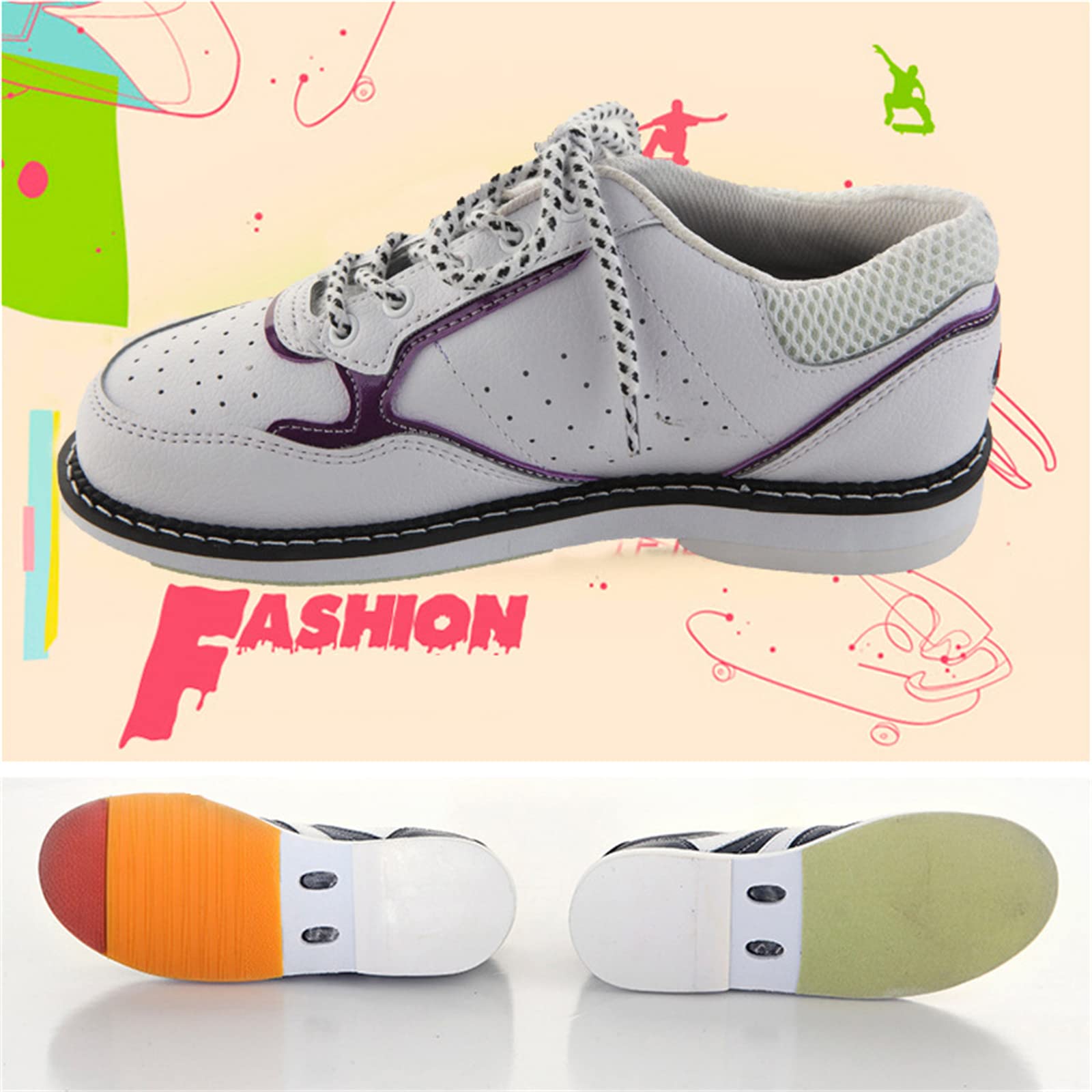 ZHENSI Women's Bowling Shoes Lightweight Breathable Leather Anti-Slip Buffer,White,6.5
