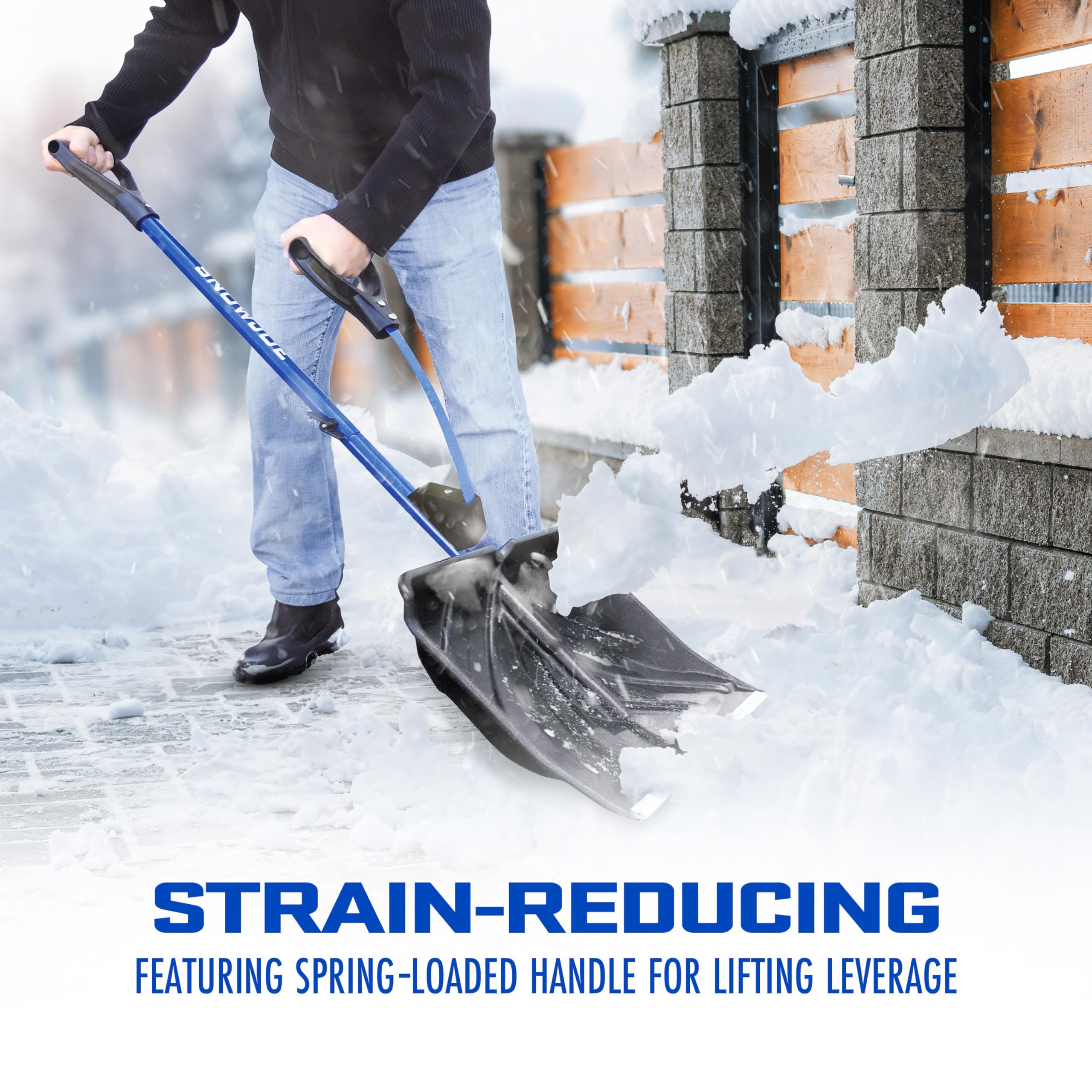 Snow Joe Shovelution SJ-SHLV01 18-in Strain-Reducing Snow Shovel w/ Spring Assisted Handle, Blue