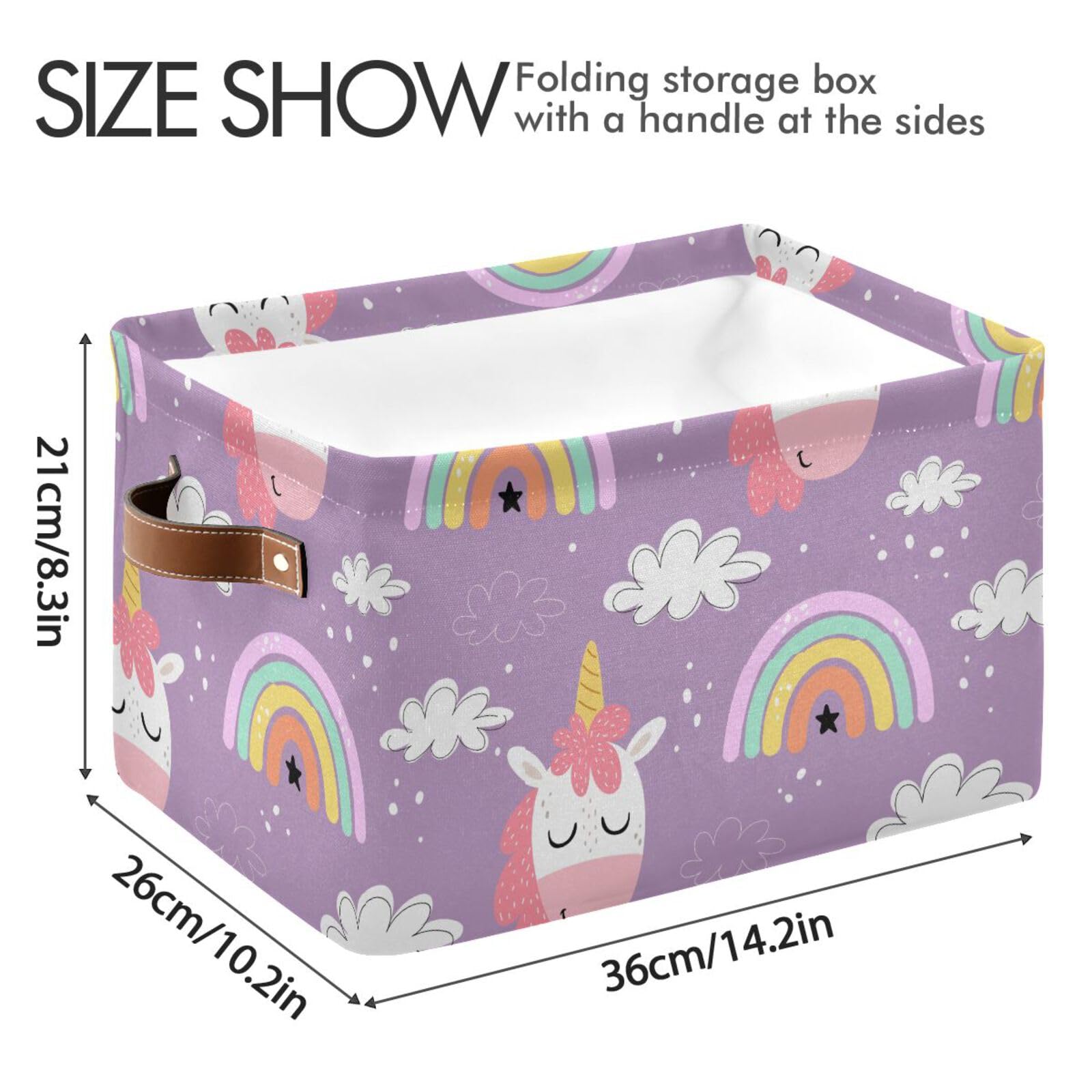 Unicorn Rainbow Cloud Storage Basket Collapsible Storage Bins Cubes Box Toy Chest Fabric Clothes Hamper Gift Baskets for Shelves Office Home Nursery Shoes with Leather Handles
