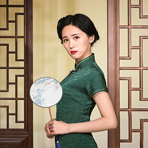 wrtgerht Chinese Round Fan Ancient Hand Fan Translucent Silk Fan Vintage Embroidery Hand Circular Fan Silk Dance Fan Wedding Supplies