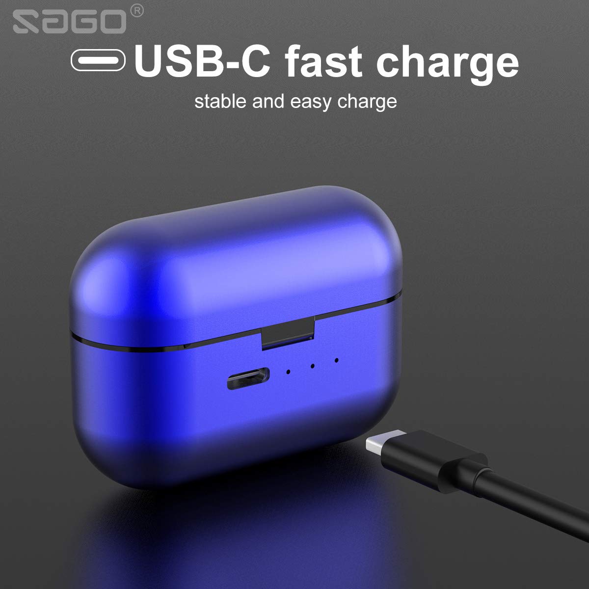 SZSAGO-Bluetooth-5.2-Wireless-Earbuds W5S True Wireless in-Ear Earphones with USB C Metal Charging case, IPX7 Waterproof Stereo Headphones,Built-in Mic Headset for iPhone/Samsung (Blue)