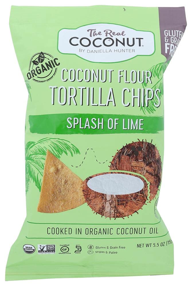 The Real Coconut Gluten Free Coconut Flour Tortilla Chips, Splash of Lime, 5.5 Ounce Bag