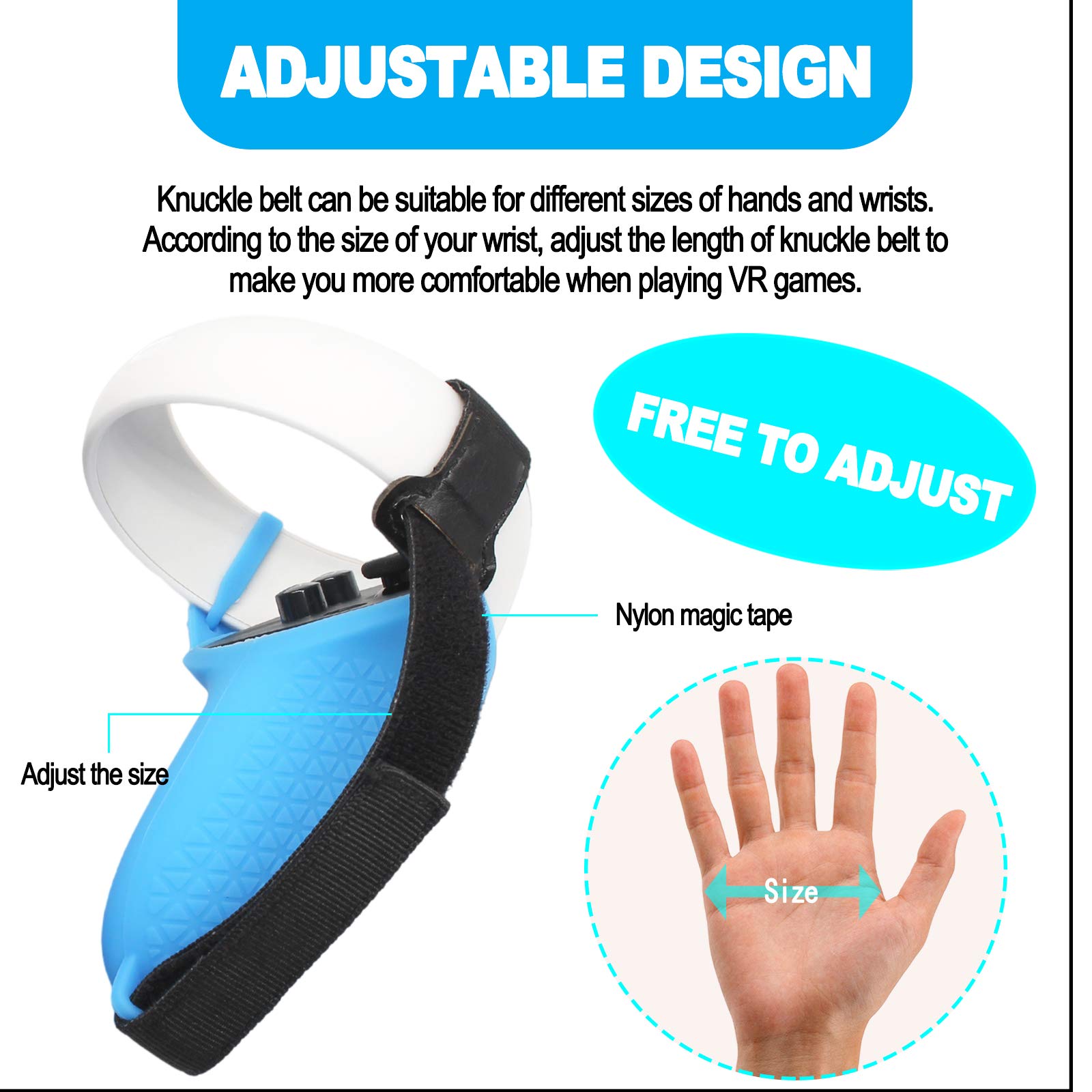 Touch Controller Handle Cover and Joint Strap for Oculus Quest 2, Comfortable Touch Controller Handle Accessories and Adjustable Nylon Velcro Wrist Strap (Blue)