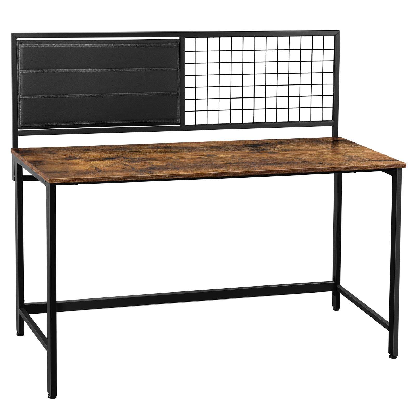 VASAGLE Computer Desk, 53.9 Inches Long Study Writing Desk for Home Office with Grid Board and Fabric Storage Bags, Industrial Style PC Laptop Table, Steel Frame,Rustic Brown and Black ULWD063B01