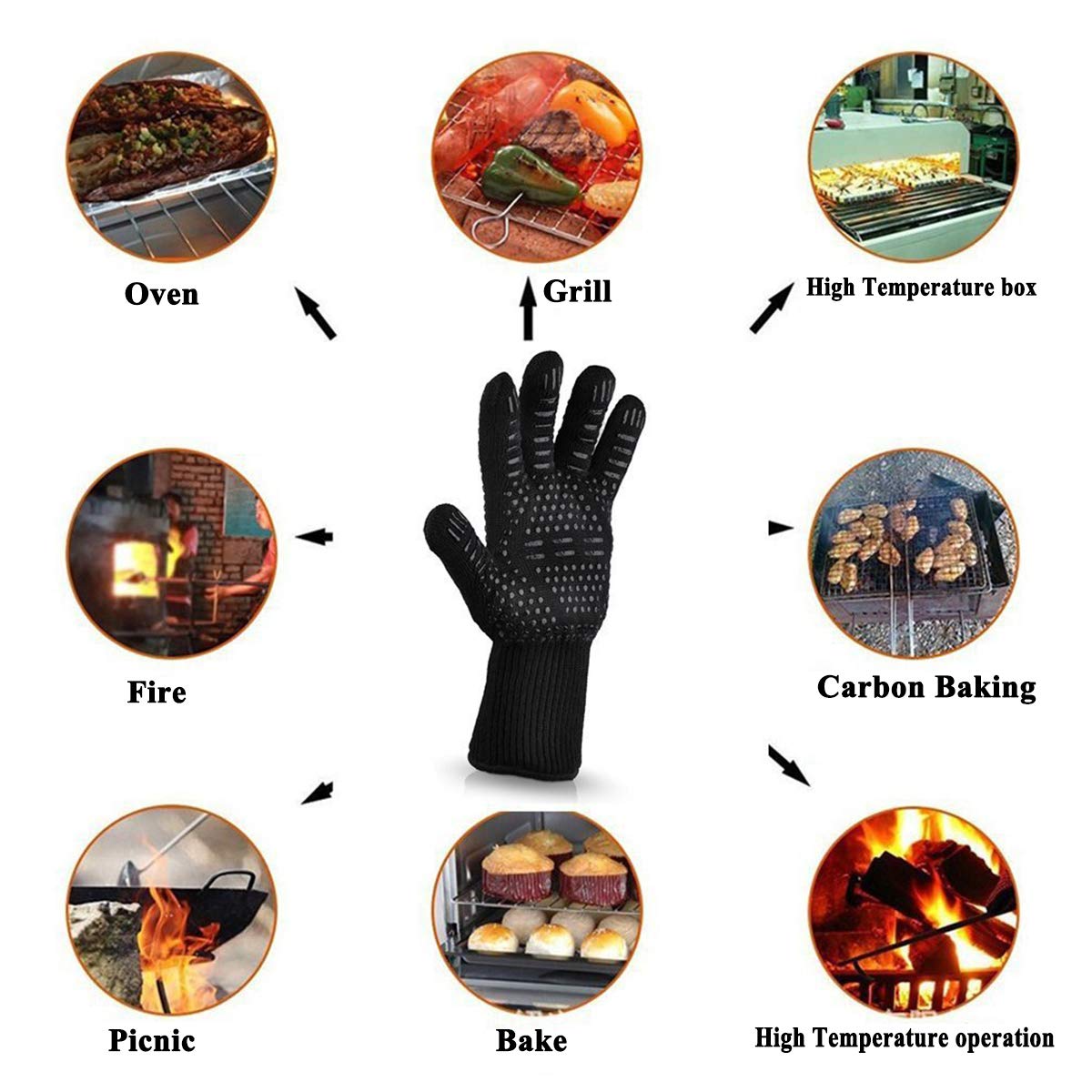 UlikeLF Protective Grilling Mitts BBQ Gloves Heat Resistant Cooking Gloves Non-Slip Silicone Kitchen Grill Glove for Barbecue, Baking, Cutting Red