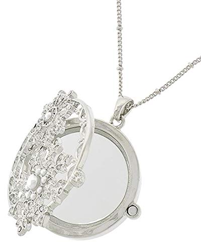 Snowflake Magnifying Necklace Long Crystal Faux Pearls D2
