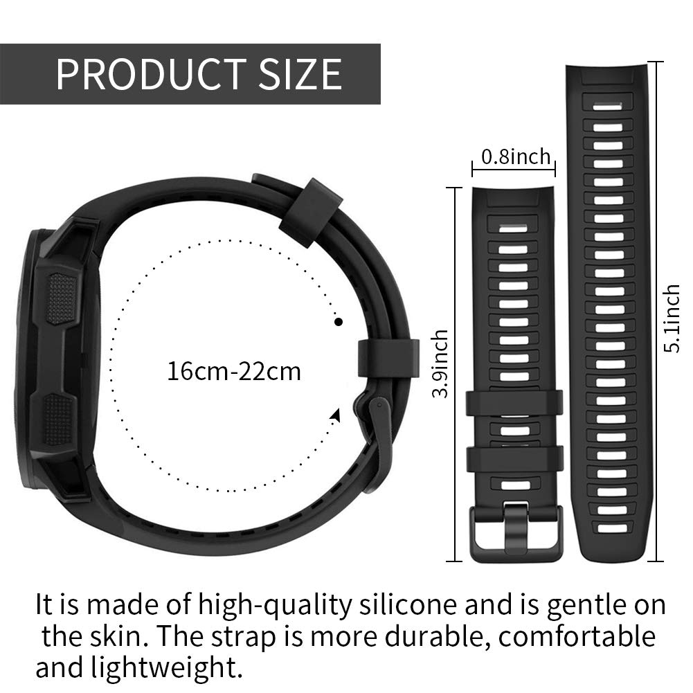Vozehui Bands Compatible with Garmin Instinct Sports GPS, Soft Silicone Adjustable Replacement Wristbands for Garmin Instinct/Instinct Tide/Instinct Tactical