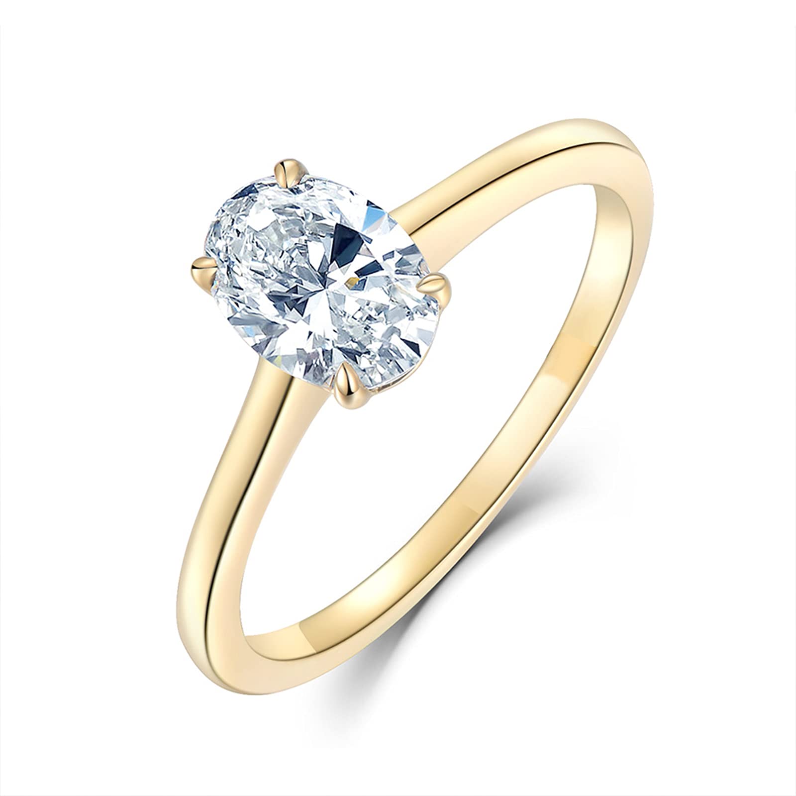 WSX 10k Yellow Gold Oval Moissanite Engagement Ring for Women Solitaire Unique Wedding Promise Rings Size 7