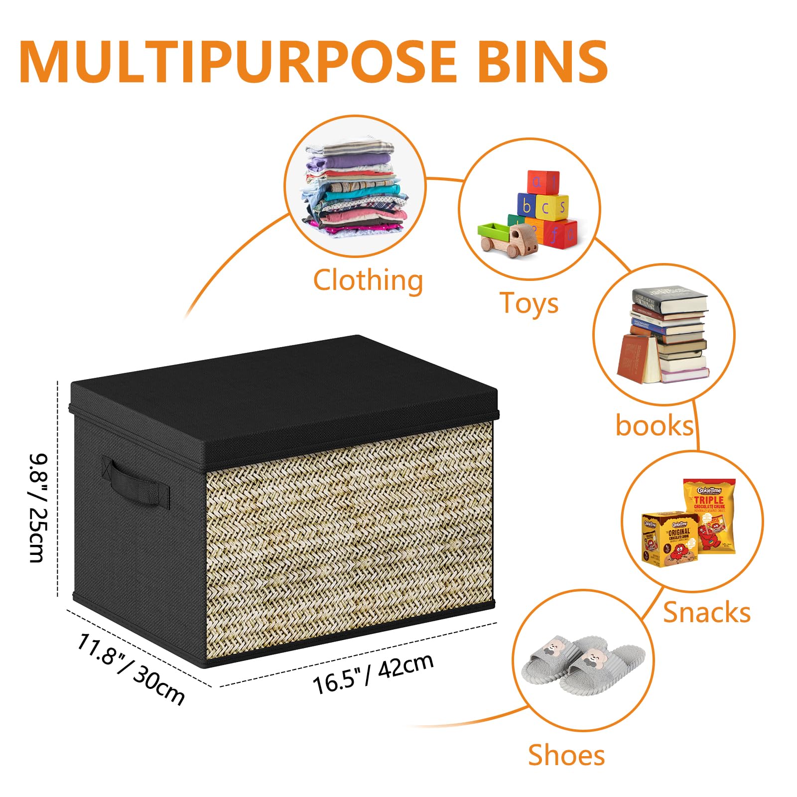 Wisdom Star 4 Pack Large Storage Bins with Lid & Handles, Collapsible Fabric Storage Cube Bin with Removable Divider, Foldable Closet Organizer Clothing Shelf Basket, Black