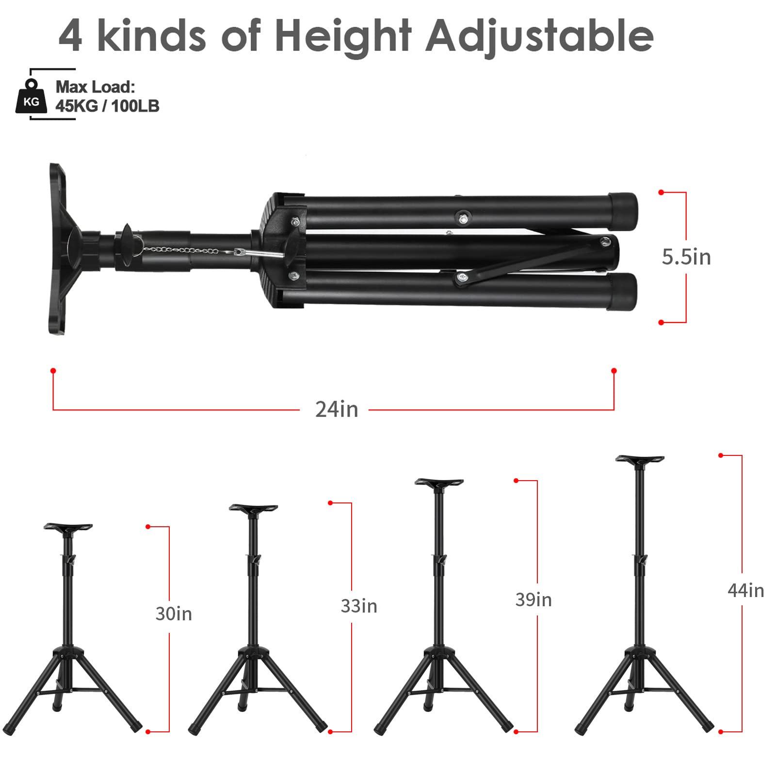 ZEROSUN Speaker Stands Adjustable Extend 30" to 44" PA DJ Short Tripod Stand Mini Speaker Stand Compatible Insert Safety Pin and Knob Tension