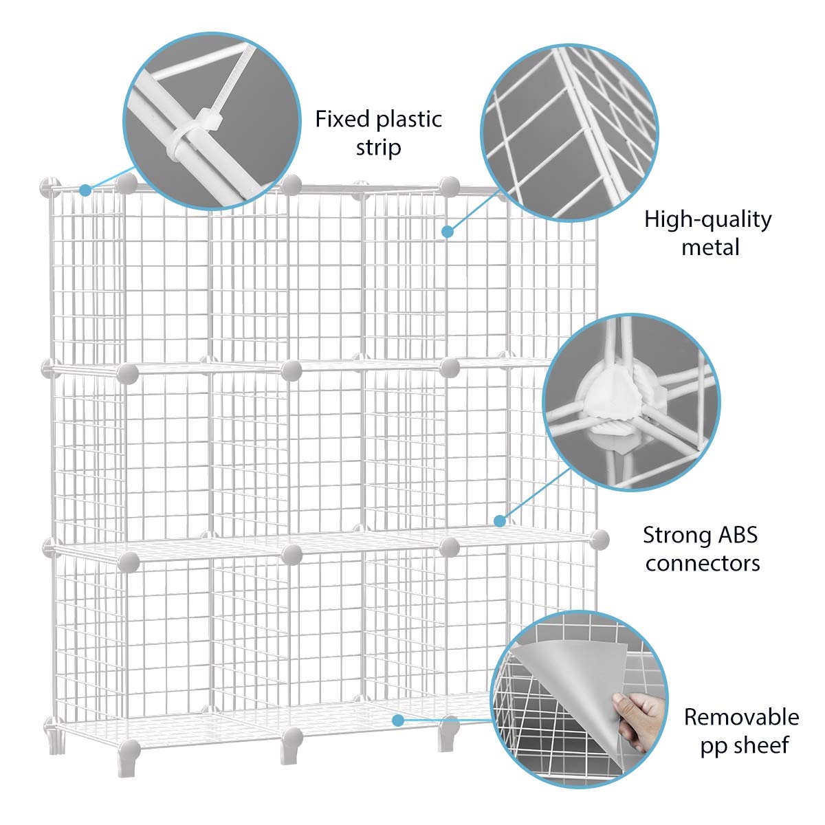 TomCare Cube Storage 9-Cube Metal Wire Cube Organizer Storage Cubes Shelves Shelves Organizer DIY Bookshelf Closet Organizer Cube Shelves Storage Shelves for Bedroom Home Office, White