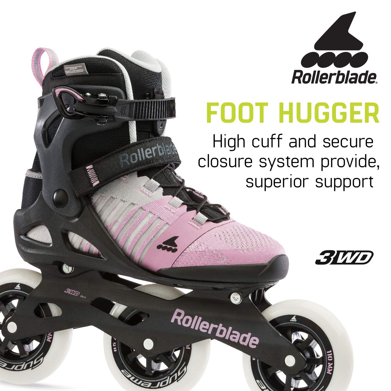 Rollerblade Macroblade 110 3WD Womens Adult Fitness Inline Skate, Grey and Pink, Performance Inline Skates