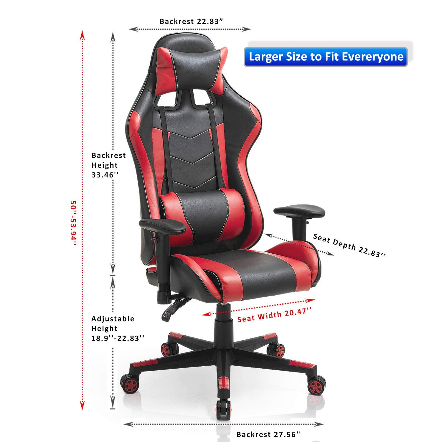 Video Game Chair, Ergonomic Computer Gaming Chair Big and Tall PC Racing Office Chair PU Leather Executive Task Chair Swivel Desk Chair with Adjustable Armrests Headrest and Lumbar Support (Red)