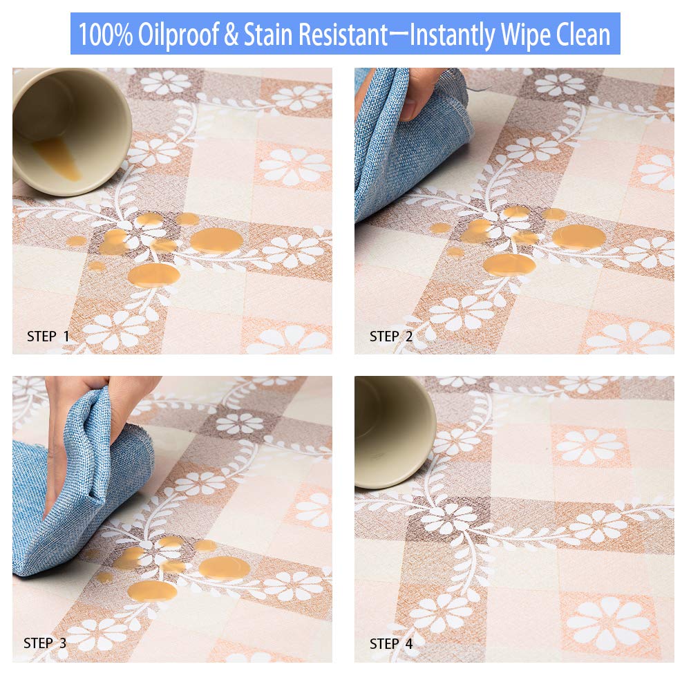 Tablecloth Vinyl Rectangle Waterproof, Stain Resistant Oilproof, Plastic PVC Heavy Duty Wipe Clean, for Kitchen Dinning Baby Outdoor Party Camping