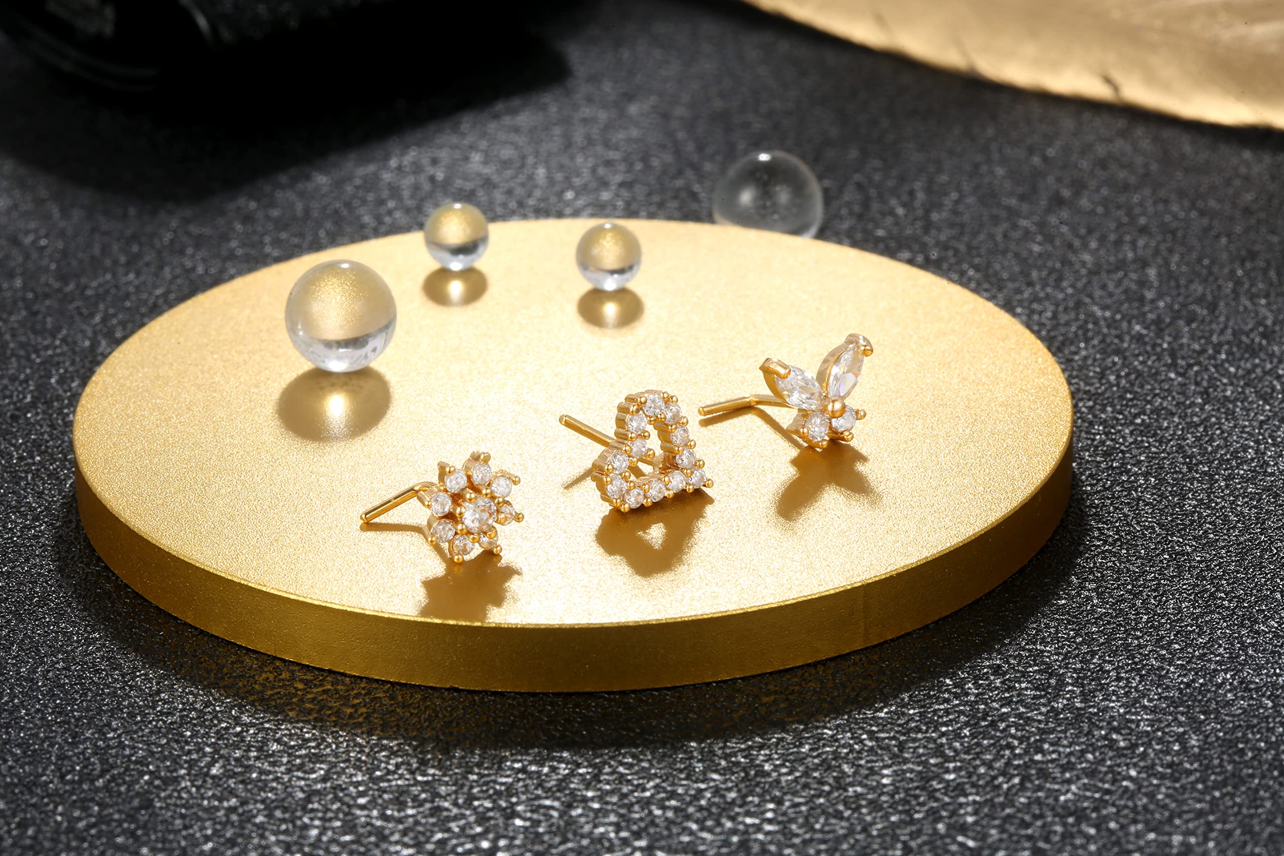 Zankulas Nose Piercings Jewelry Studs Heart Nose Ring L Shaped with Flower Butterfly Elements 20G Gold
