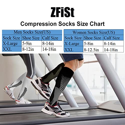 ZFiSt 3 Pair Sport Compression Socks Men Women, Compression Stocking Nurse Socks for Edema Travel(Black+red+grey,XXL)