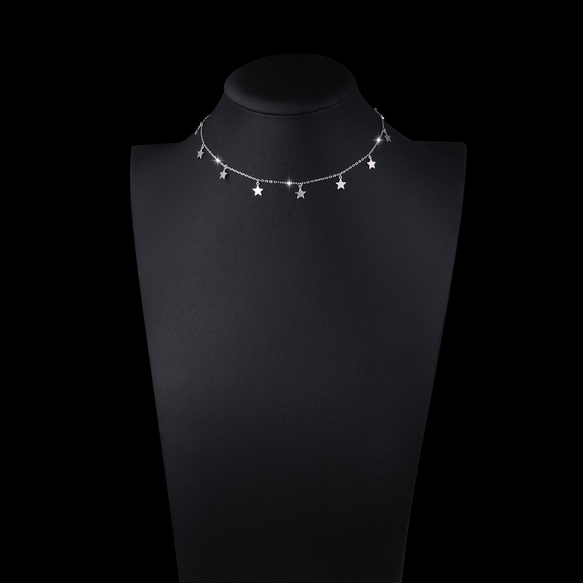 Sterling Silver Jewelry Lucky Star Choker Necklace Pendant Disc Chain Statement Necklace For Women