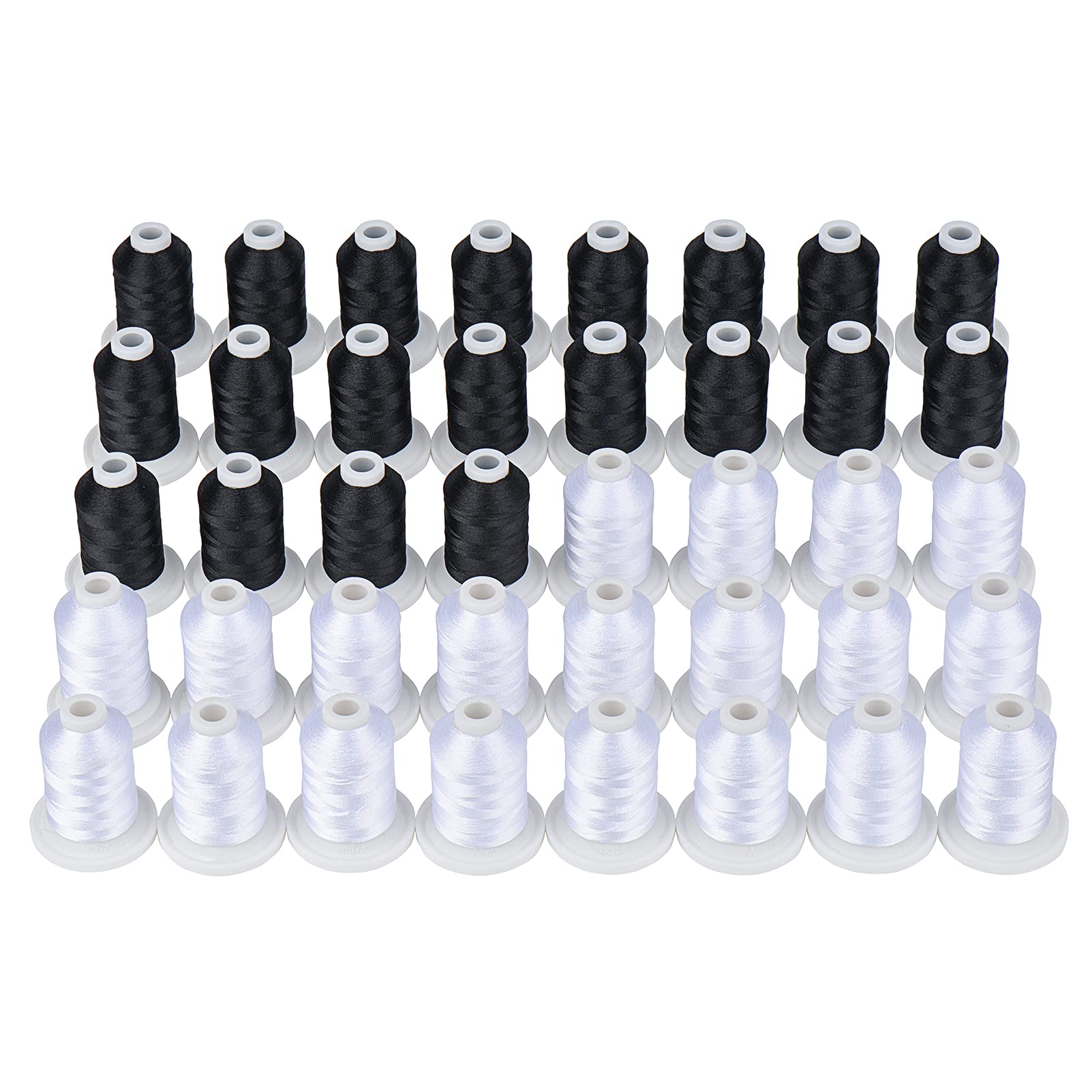 Simthread 40 Spools, 20 White + 20 Black, Polyester Embroidery Machine Thread 500M (550Y) for Brother, Babylock, Janome, Pfaff, Singer, Bernina Sewing and Embroidery Machines