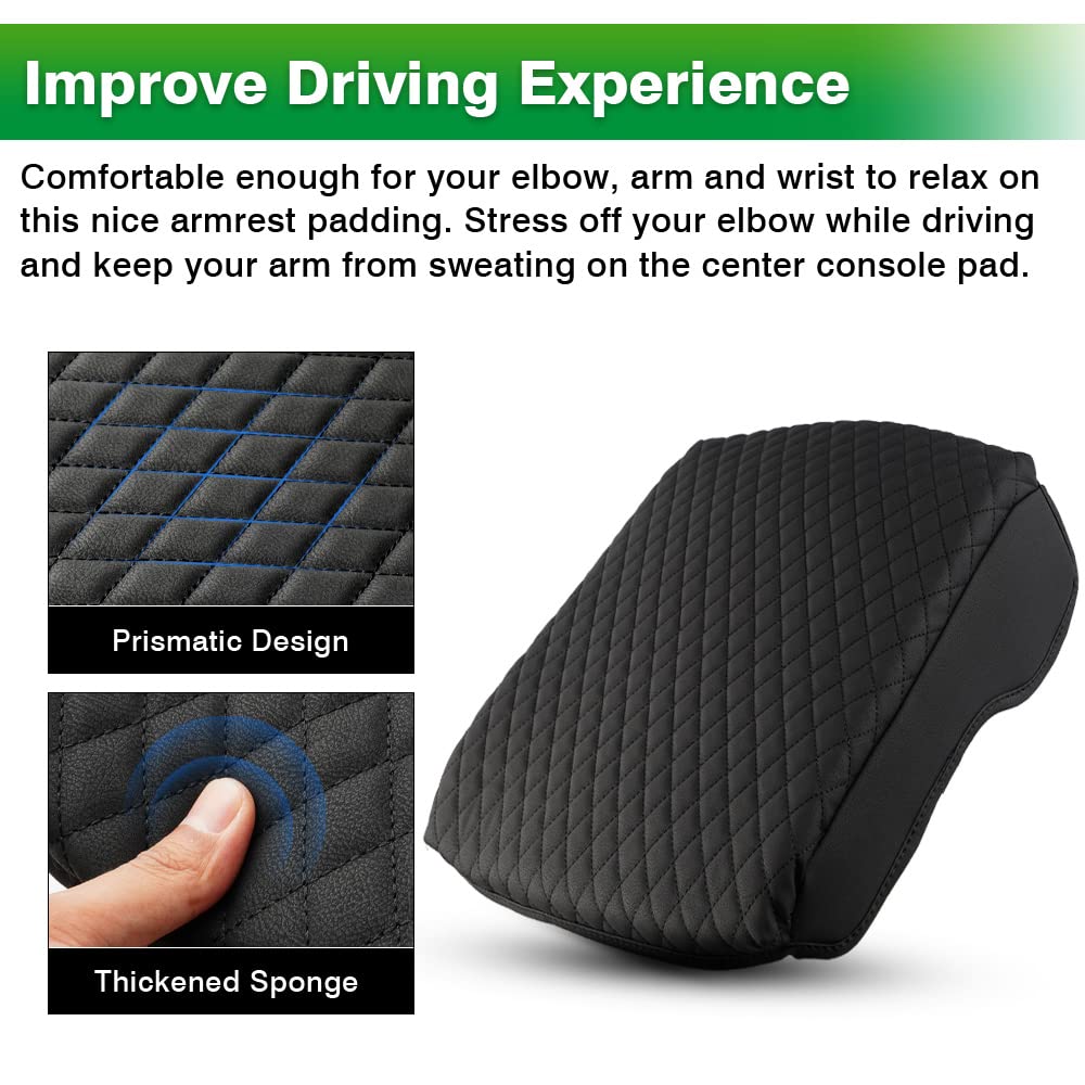 Shademax Dodge Ram 1500 Center Console Cover,Armrest Cushion Pad Cover for Dodge Ram 1500 Accessories 2019 2020 2021 2022 2023 2024, PU Leather Dodge Console Cover Anti-Scratch Black