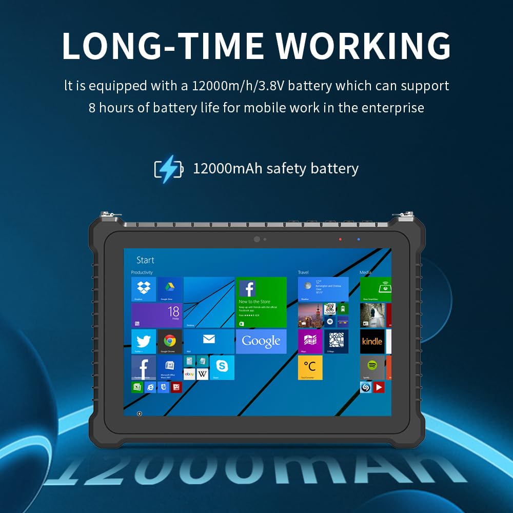 SunKol 10.1" IP67 Rugged Tablet (N5100 8GB+256GB) Windows 11 Pro Waterproof Industrial Tablet PC, Fingerprint, 12000mAh Battery, 500nit, GPS, WiFi, 4G, BT4.2, for Outdoor Field Work
