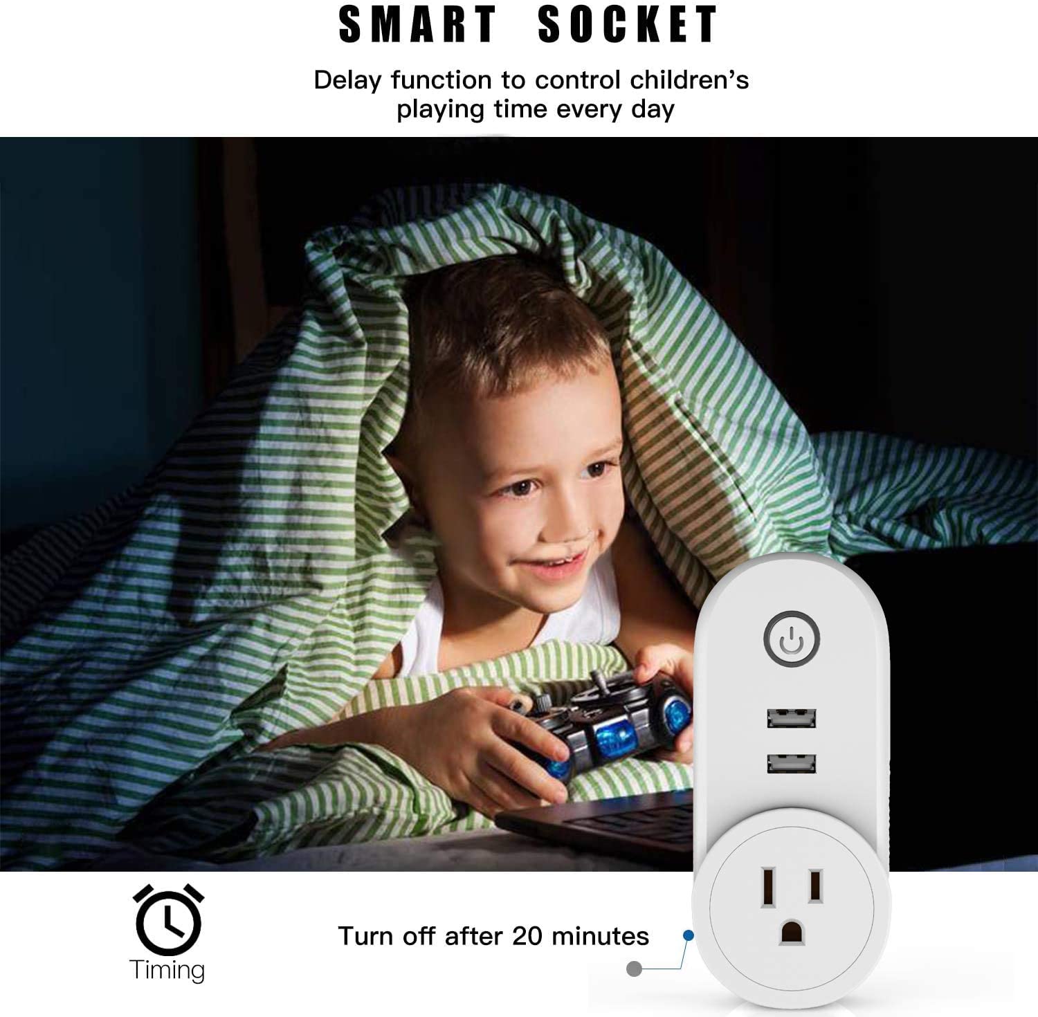 Smart Plug with 2xUSB(10A, 100-240V), Svipear WiFi Socket Compatible with Alexa, Google Home, No Hub Required, Remote Control Your Home Appliances from Anywhere, Only Supports 2.4GHz Network (2)