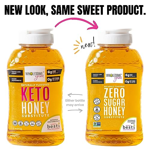 Wholesome Yum Zero Sugar Honey Substitute (Keto Honey) - Natural Sugar Free Honey Alternative With Monk Fruit & Allulose - Zero Net Carbs, Non GMO, Gluten Free, No Aftertaste (11 oz)