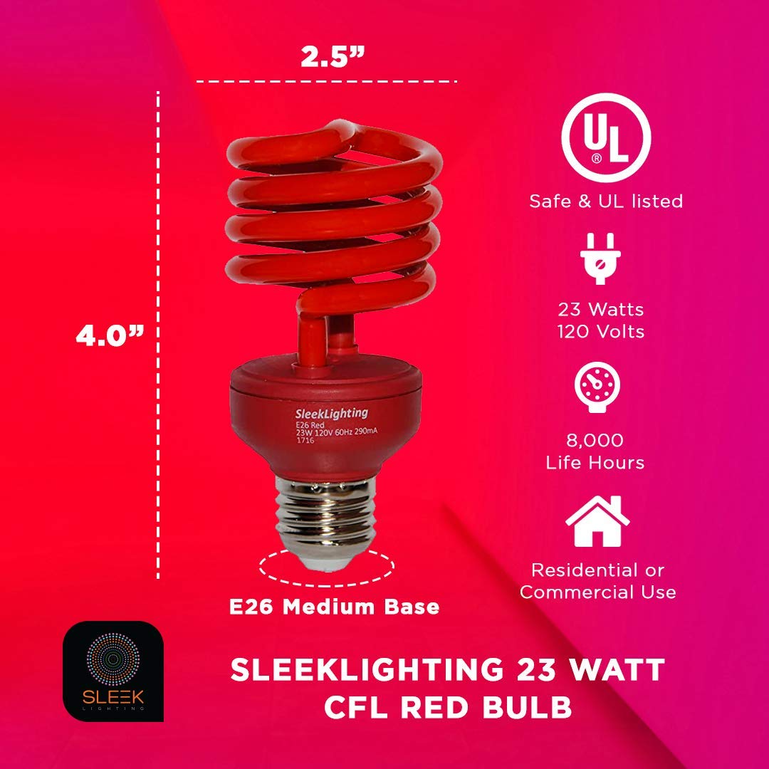SLEEKLIGHTING 23 Watt T2 Black Light Spiral CFL Light Bulb, UL Approved- Blacklight Bulbs for Parties 120V, E26 Medium Base-Energy Saver (Pack of 4)