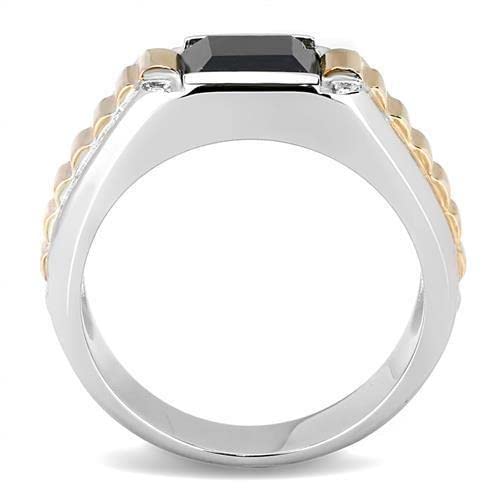 Zawadee TK3227 - Two-Tone IP Rose Gold Stainless Steel Ring with Synthetic Onyx in Jet Size 9