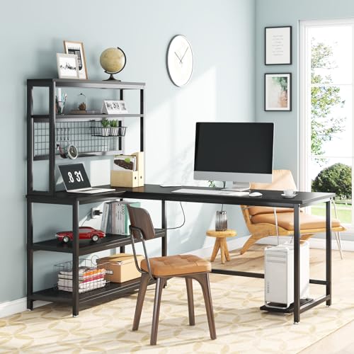 Tribesigns 67" Large Computer Desk with 9 Storage Shelves, Office Desk Study Table Writing Desk Workstation with Hutch Bookshelf for Home Office (Oak)