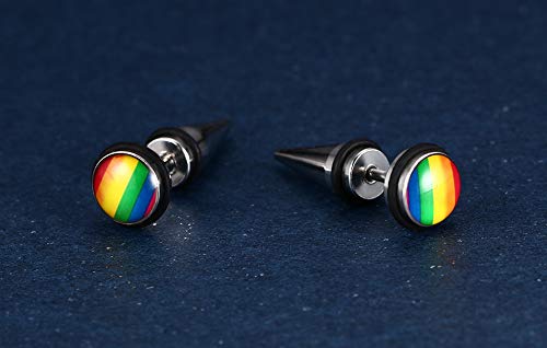 VNOX 4 Pairs Gay Lesbian Pride Rainbow Ear Round Hoop Stud Earring for Gay & Lesbian Pride,Styel 1