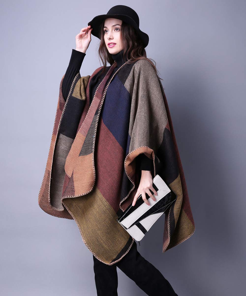 Vocanbomor Women's Shawls and Wraps Open Front Poncho Cape Winter Sweater, A2-Khaki