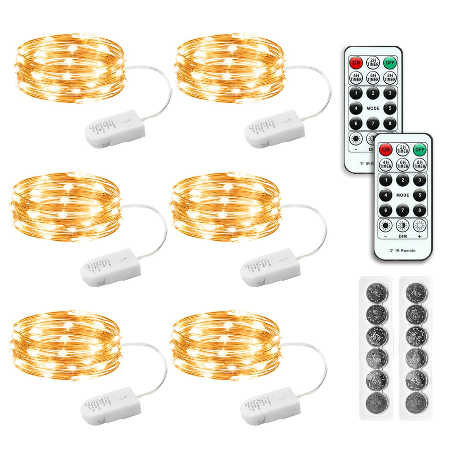 SINAMER 6PCS Fairy Lights Battery Powered with 2pcs Remote, 7ft 20 Warm White Led Changing Twinkle String Lights with Timer, Waterproof Copper Wire Firefly Starry for DIY Wedding Party Christmas