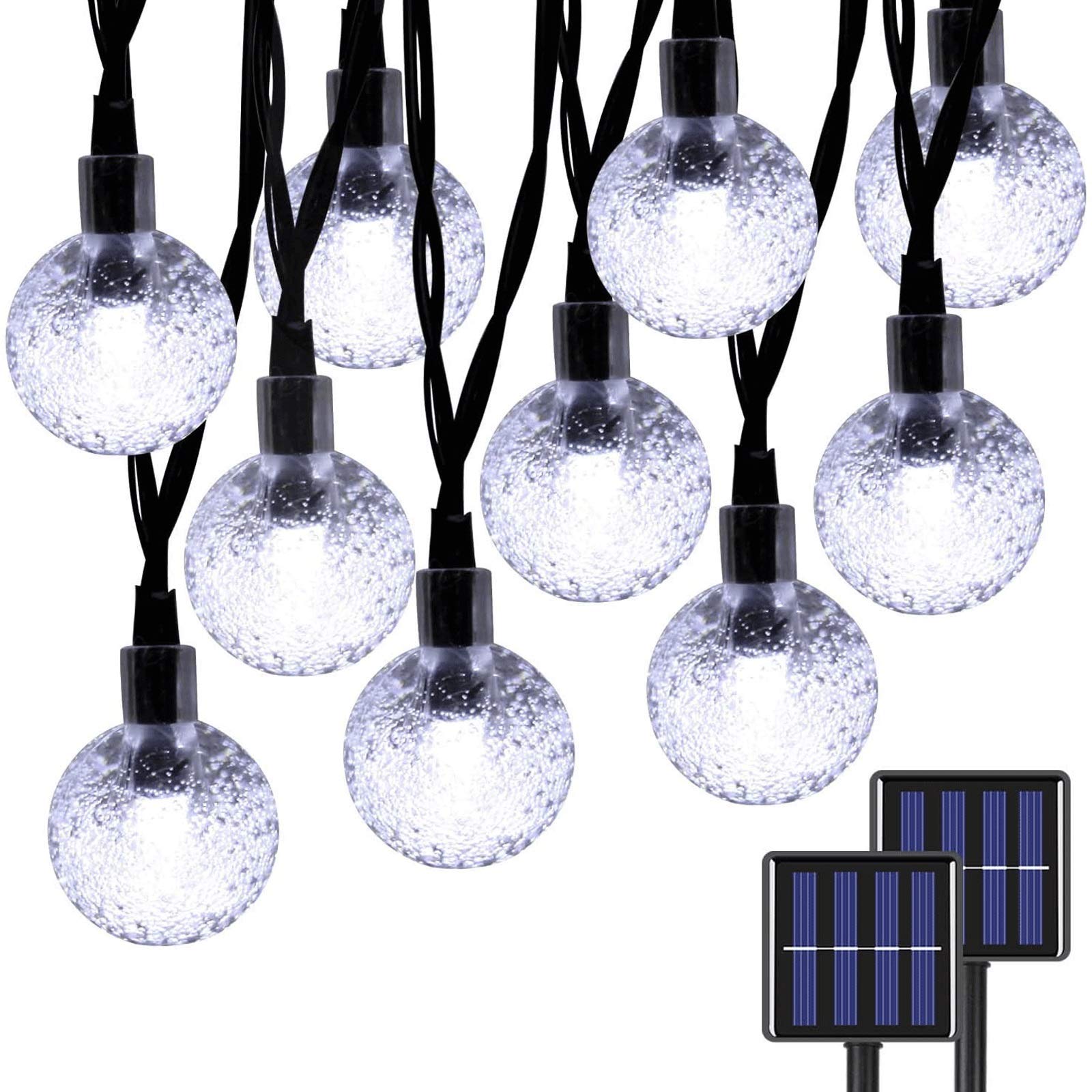 WKK-PB LED String Lights Solar Bubble Bead String Light IP65 Waterproof Adjustable 8 Lighting Modes Outdoor IP65 Waterproof Decoration for Home Garden Gathering Interior Decoration Props