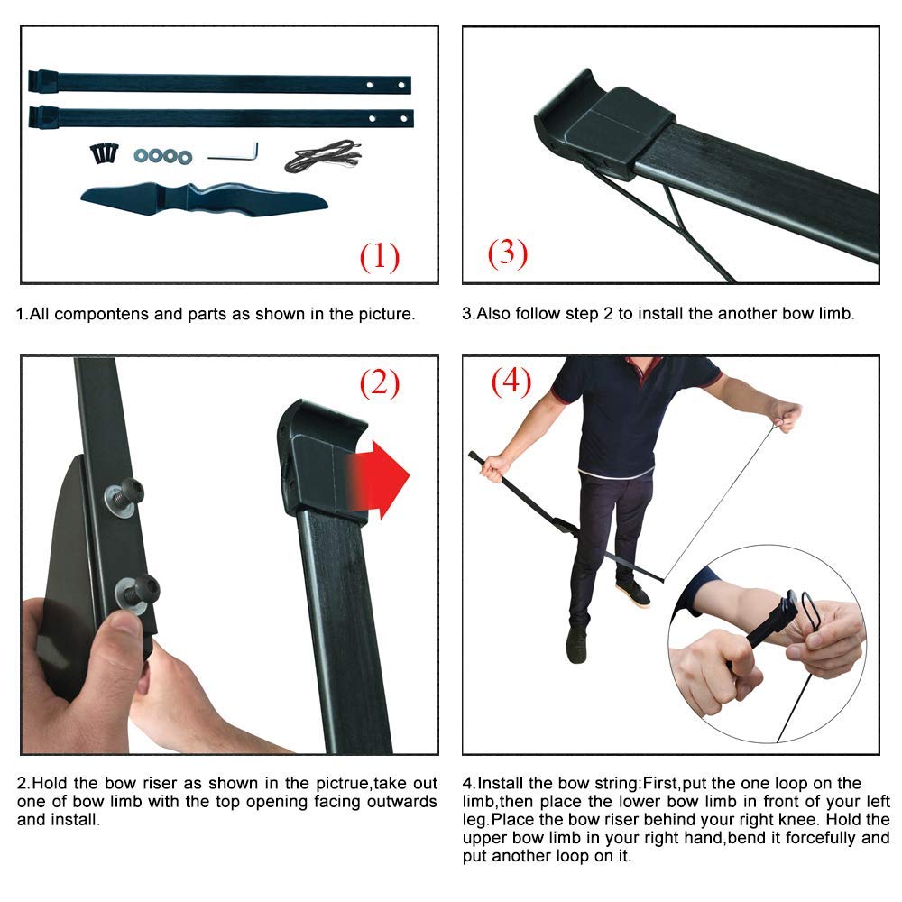 Vogbel Archery Takedown Recurve Bow and Arrows Set 30lb 40lb Right Hand Longbow Kit Straight Bow for Adults Beginner Shooting Training (Black, 40lb)