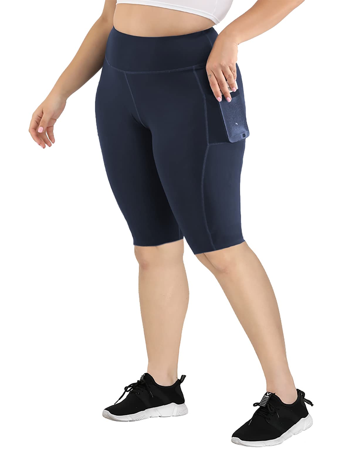 Uoohal Women's Yoga Shorts Plus Size High Waist Workout Biker Active Shorts Tummy Control Side Pockets Dark Blue 4XL