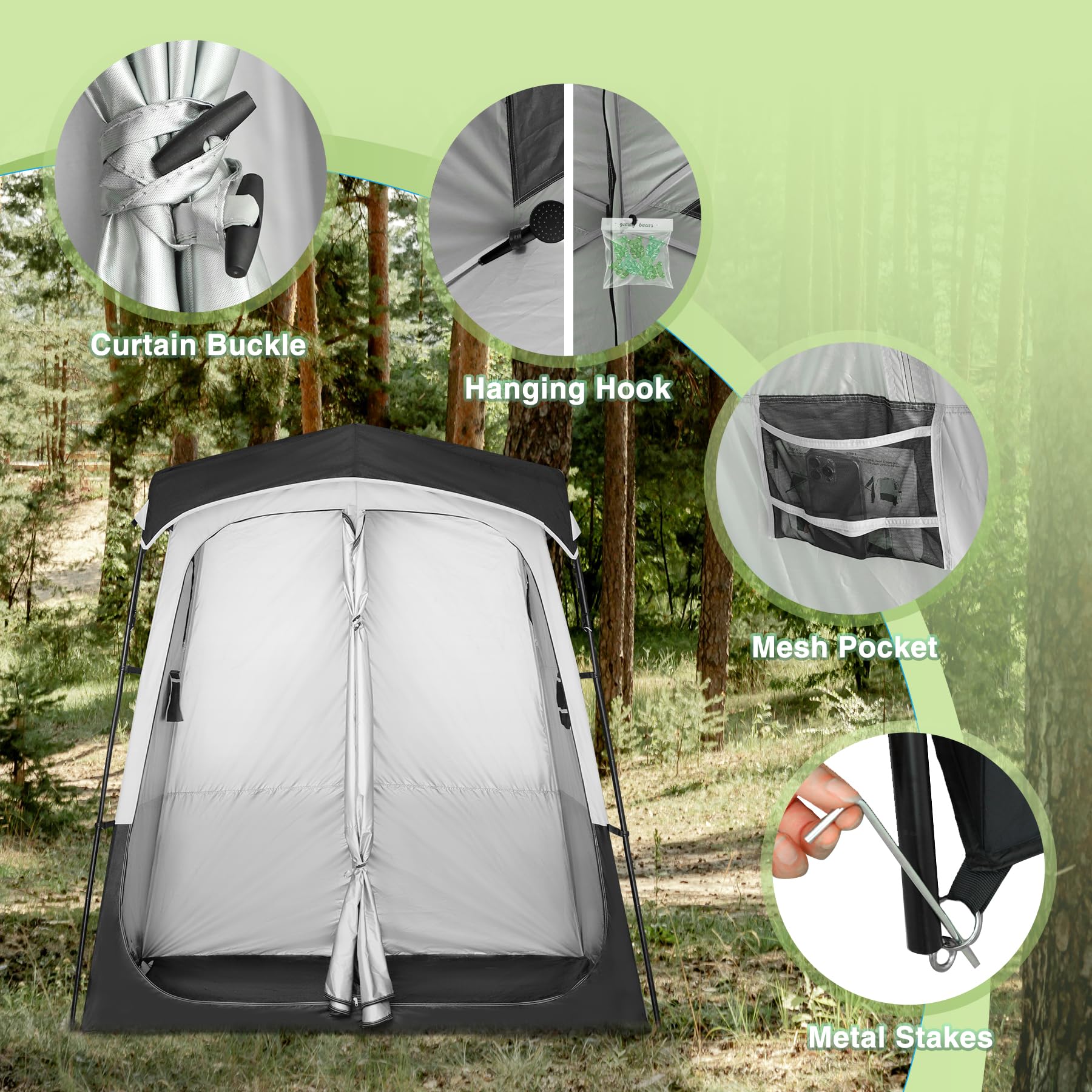 REDCAMP Oversize Camping Shower Tent 2 Rooms, Outdoor Privacy Pop Up Changing Tent for Portable Toilet/Bathroom/Dressing, Easy Set Up