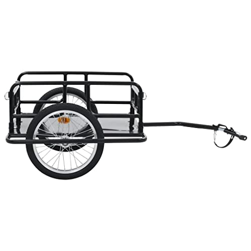 vidaXL Trailer, Foldable Bike Cargo Trailer with a Quick-Release Hitch, Storage Bike Trailer with Wheels and Reflectors, Steel Black