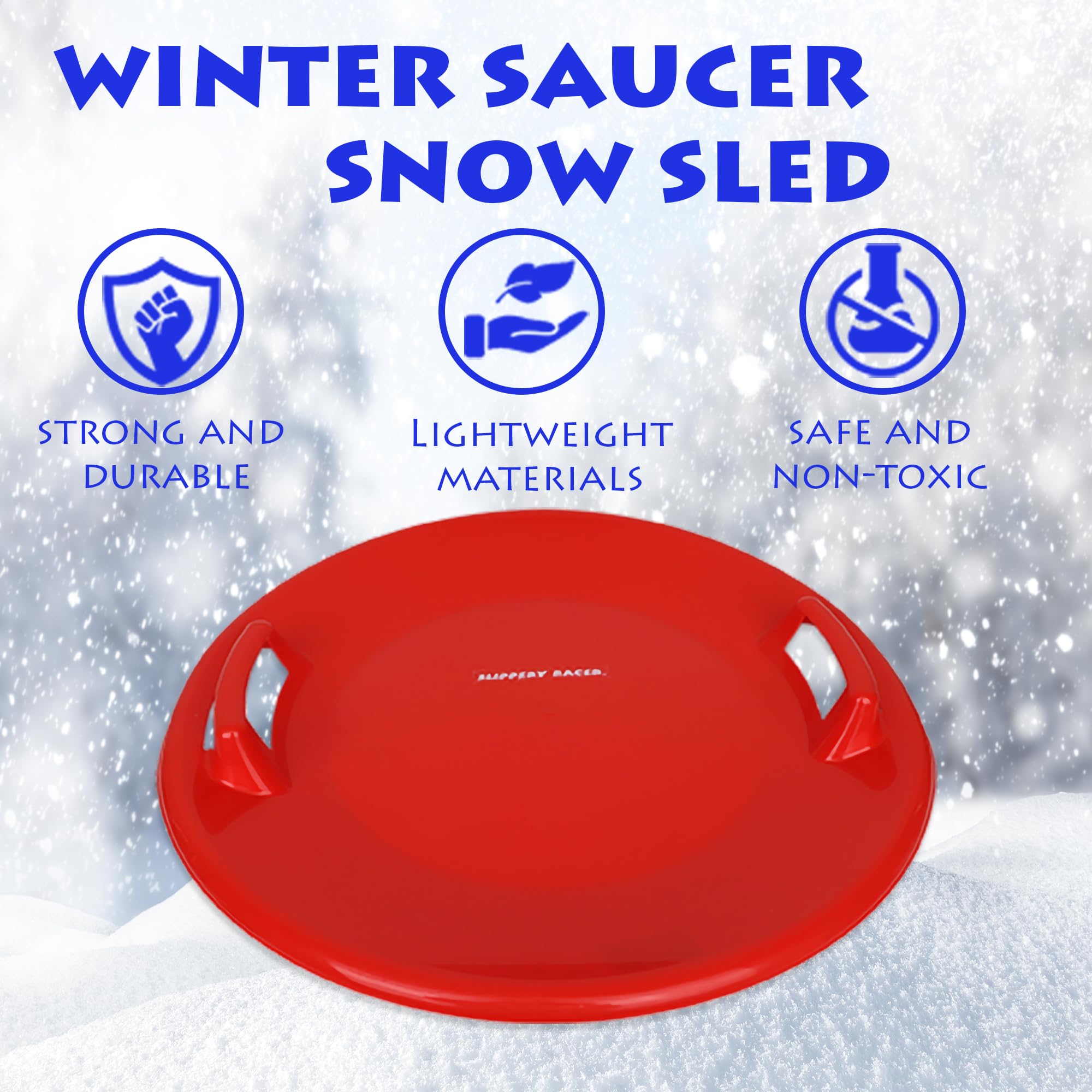 Slippery Racer Heavy-Duty Cold Resistant Downhill Pro Plastic Outdoor Winter Saucer Disc Snow Sled with Handles, Red