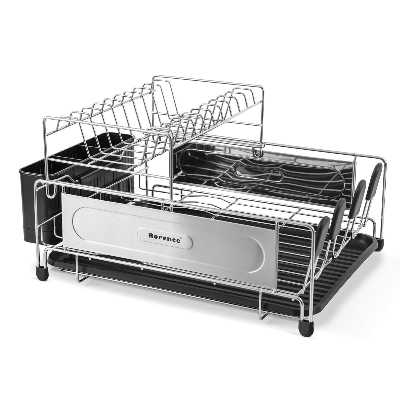 Rorence Dish Drying Rack 2 Tier Dish Rack Stainless Steel with Removable Top Shelf, Utensil Holder & Drain Board