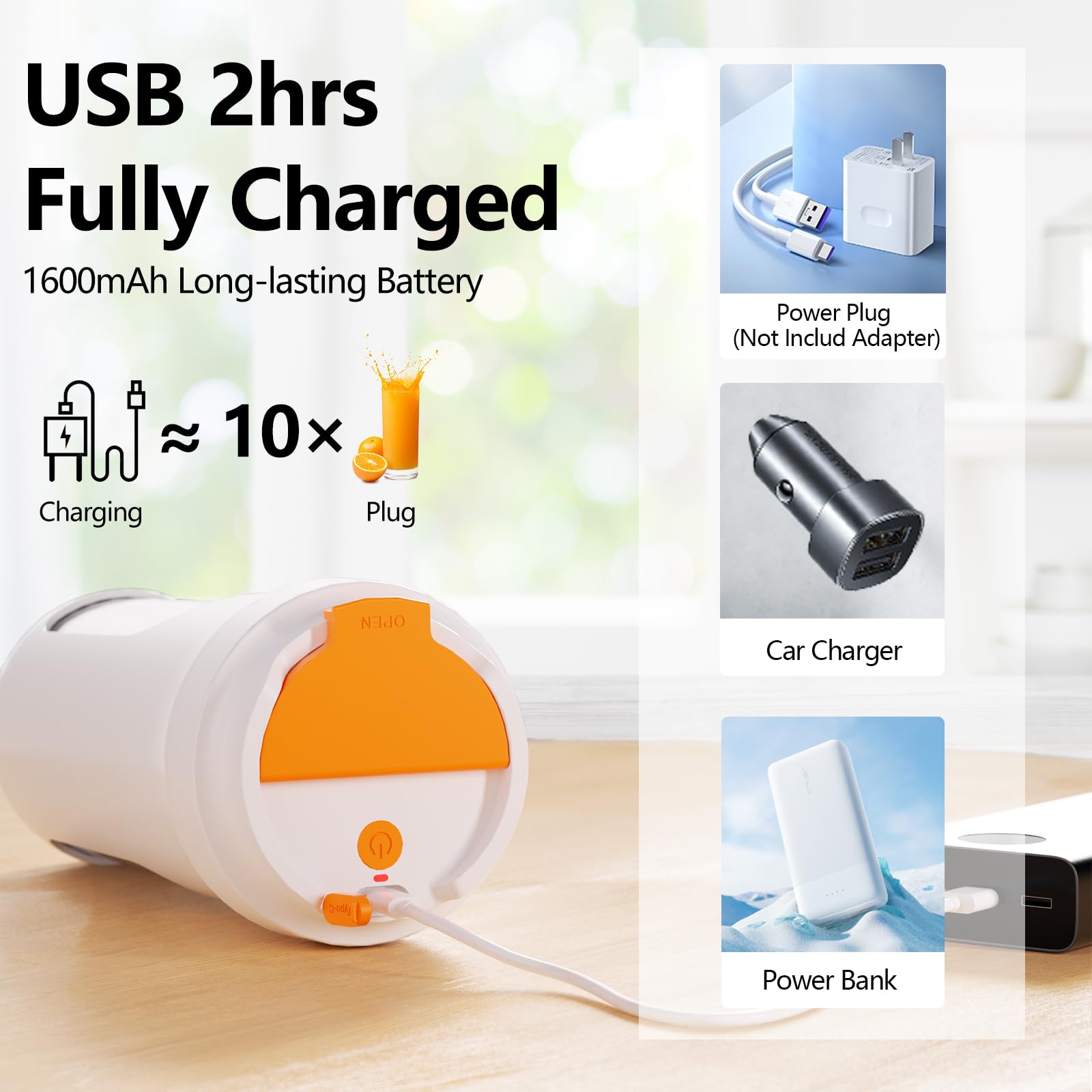 YIKHOM 12oz Portable Smoothie Blender, 10 Blades, 50W Motor, 1600mAh Battery, 3 Drinking Modes, 360 Omni-Directional Crushing, BPA-Free ABS+PCTG Material