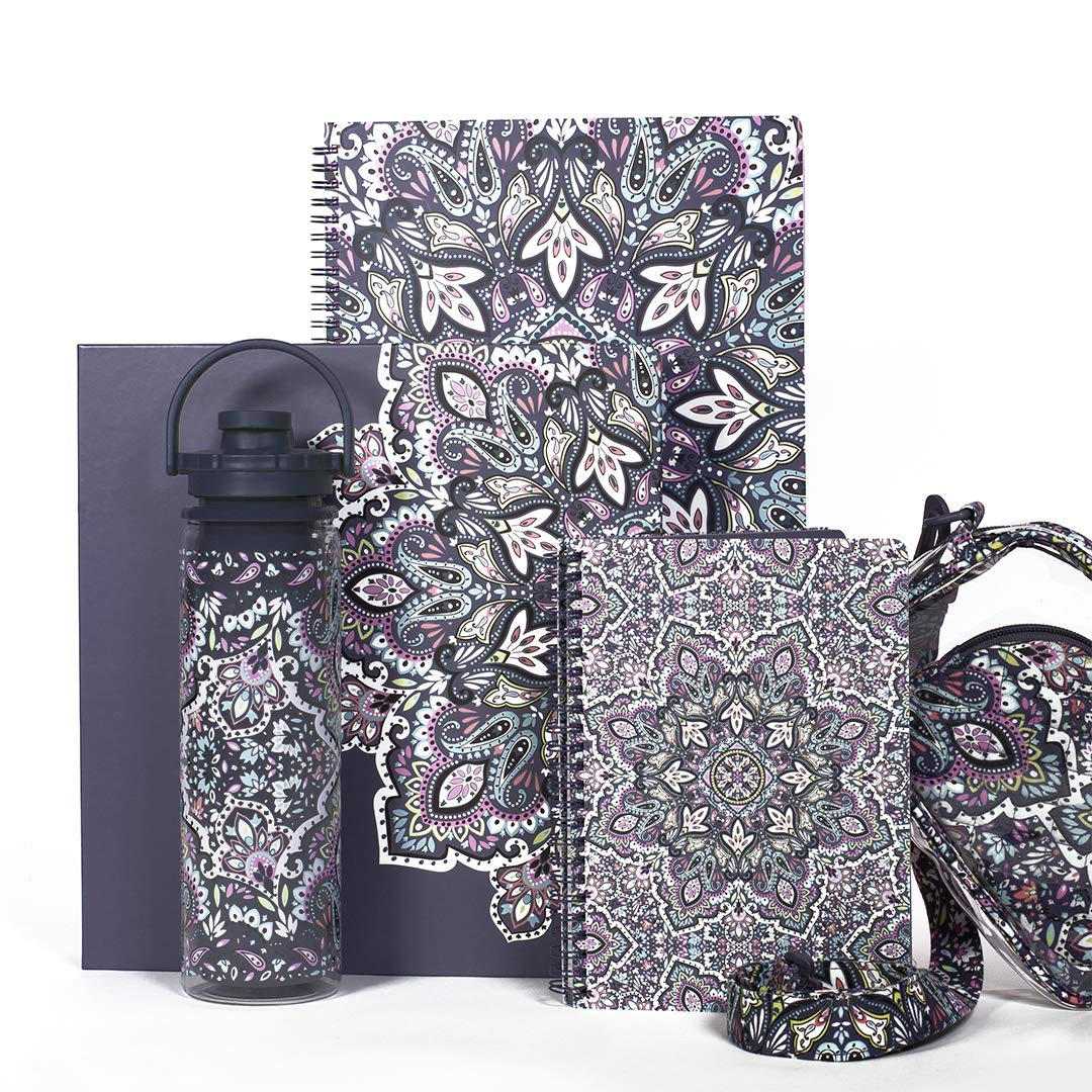 Vera Bradley Mini Spiral Notebook, College Ruled Paper, 8.25" x 6.25" with Pocket and 160 Lined Pages, Bonbon Medallion
