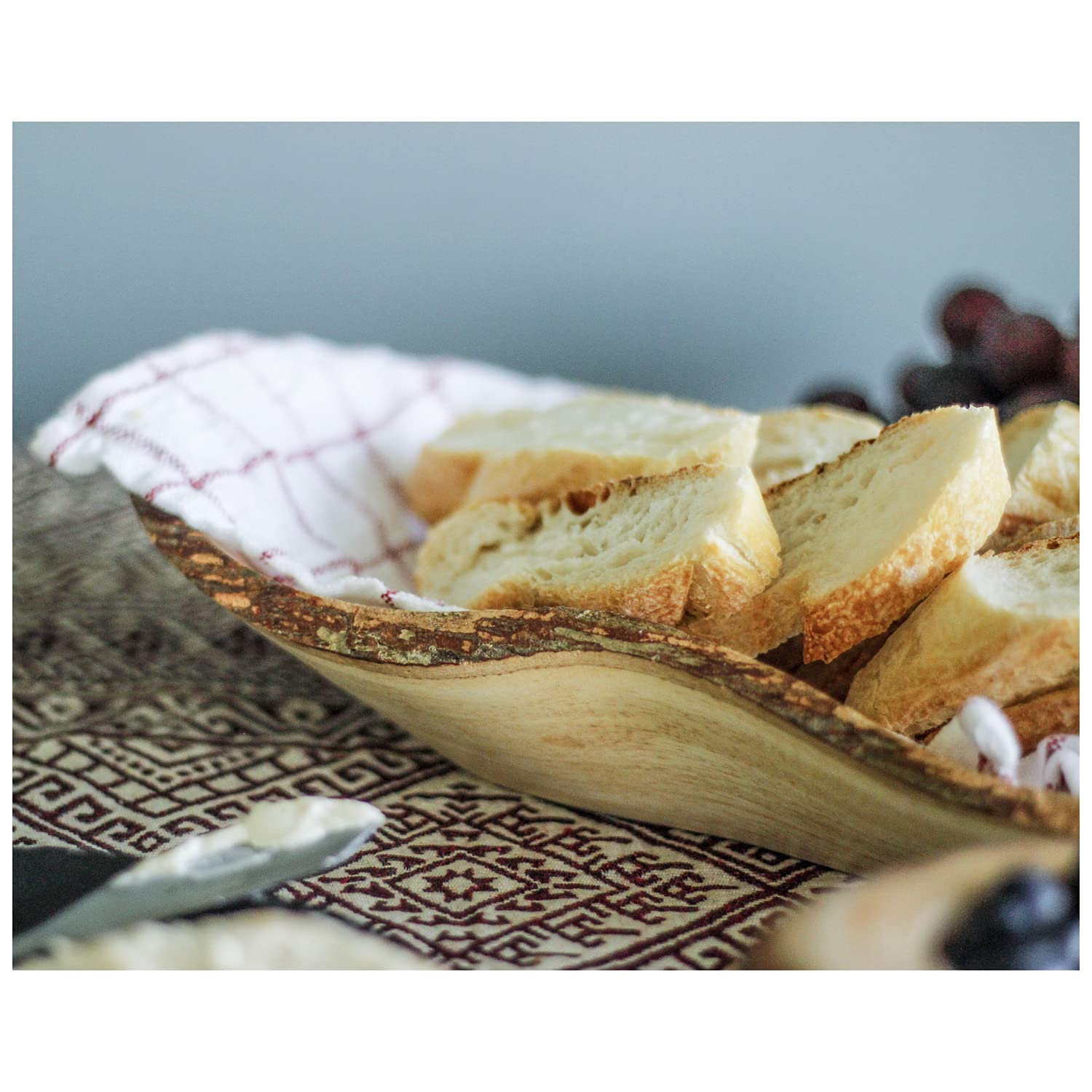 roro Natural Long Tray with Bark Edge Made from Sustainable Wood, 17" L