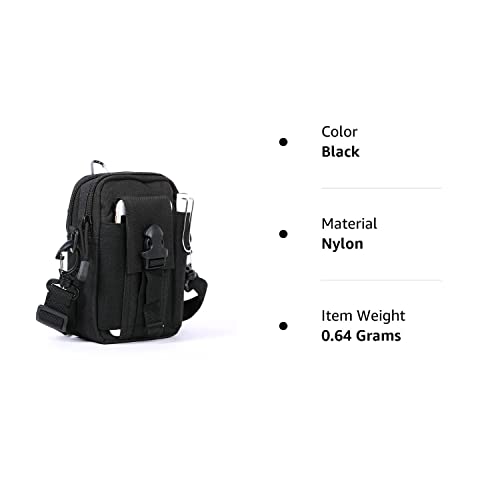 Tactical Pouch, Multipurpose EDC Belt Bag, Belt Purse with Cell Phone Holster Holder, Fit for iPhone, Samsung Galaxy, LG, and More Less Than 6.2 inches Phone, Black