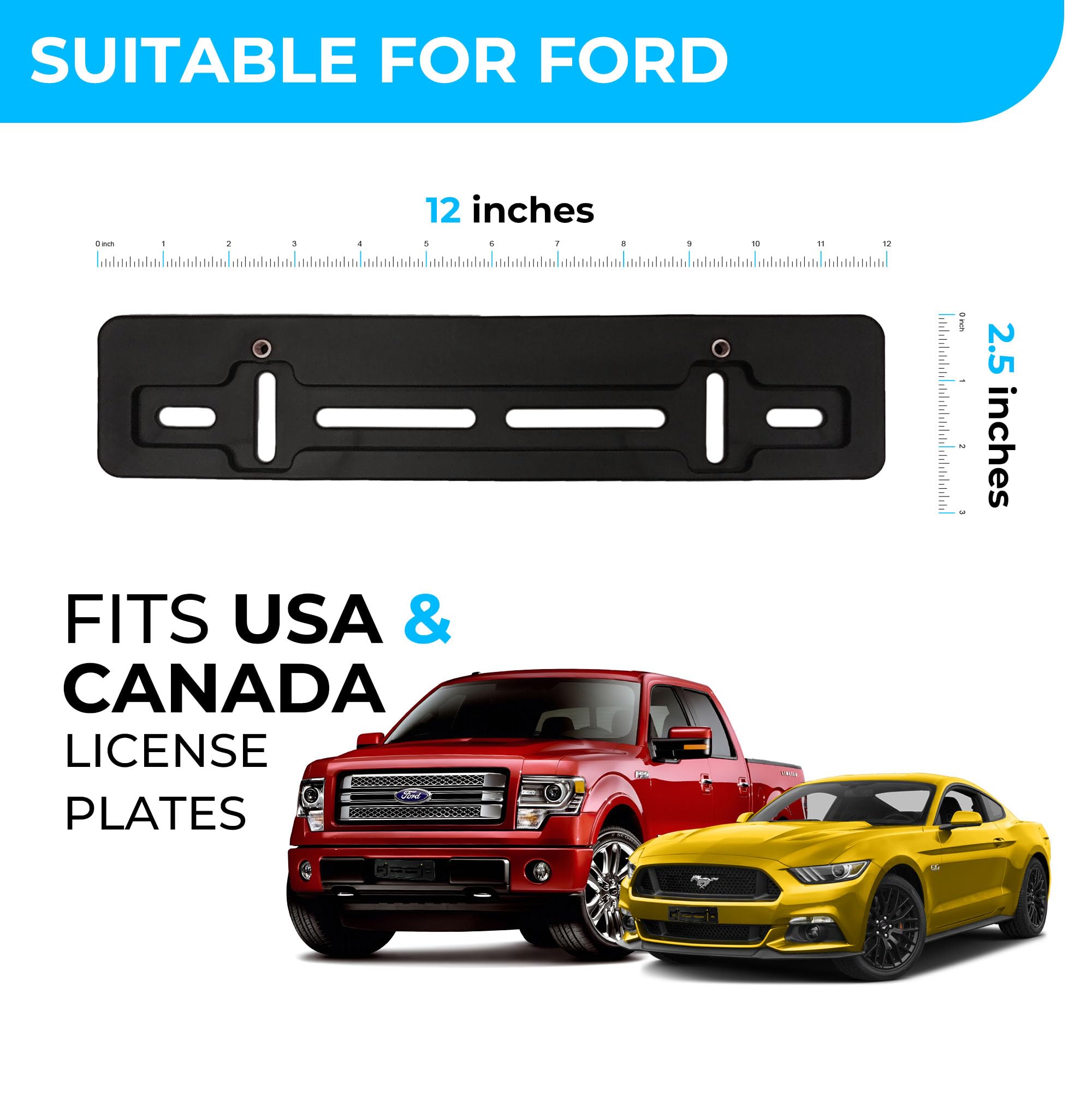 TN TrunkNets Inc Front Bumper License Plate Mount Tag Bracket for Ford + 6 Secure Screws & Wrench Kit New