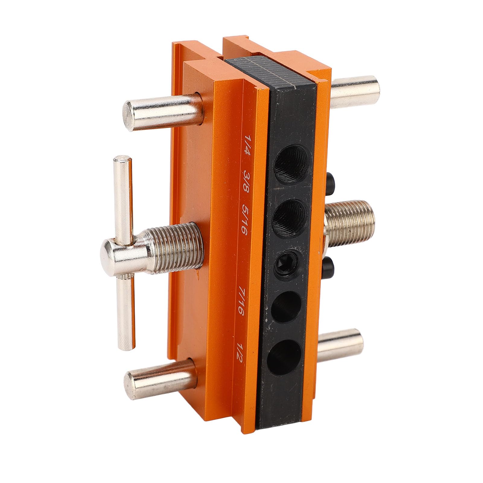 Self Centering Dowel Jig Kit Aluminum Alloy Center Doweling Drilling Guide Bushings Set Punch Locator Joints Tool Anodized Orange Surface 4 Holes Drill Positioner for Woodworking