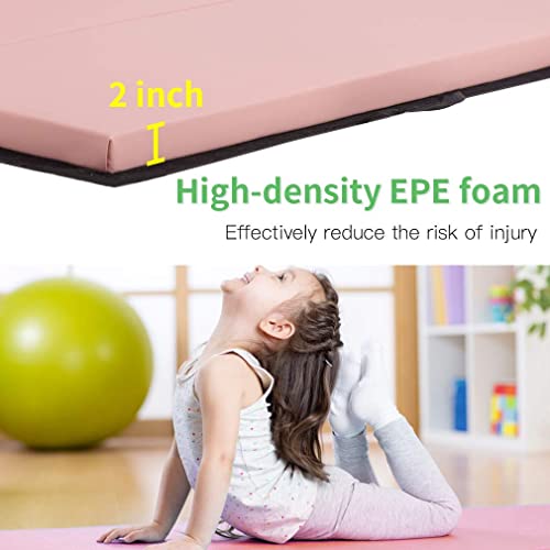 Thick Gymnastics Exercise Mat, 4'x6'x2"Extra Thick High Density Anti-Tear Folding Tumbling Mats Gymnastics for Home, Gym Mat for MMA, Stretching Yoga Cheerleading Martial Arts (Pink)