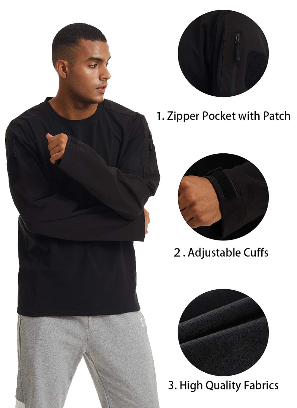 TACVASEN Active Shirts for Men Long Sleeve Cotton Outdoor Performance Tactical Polo Shirts Green 2XL