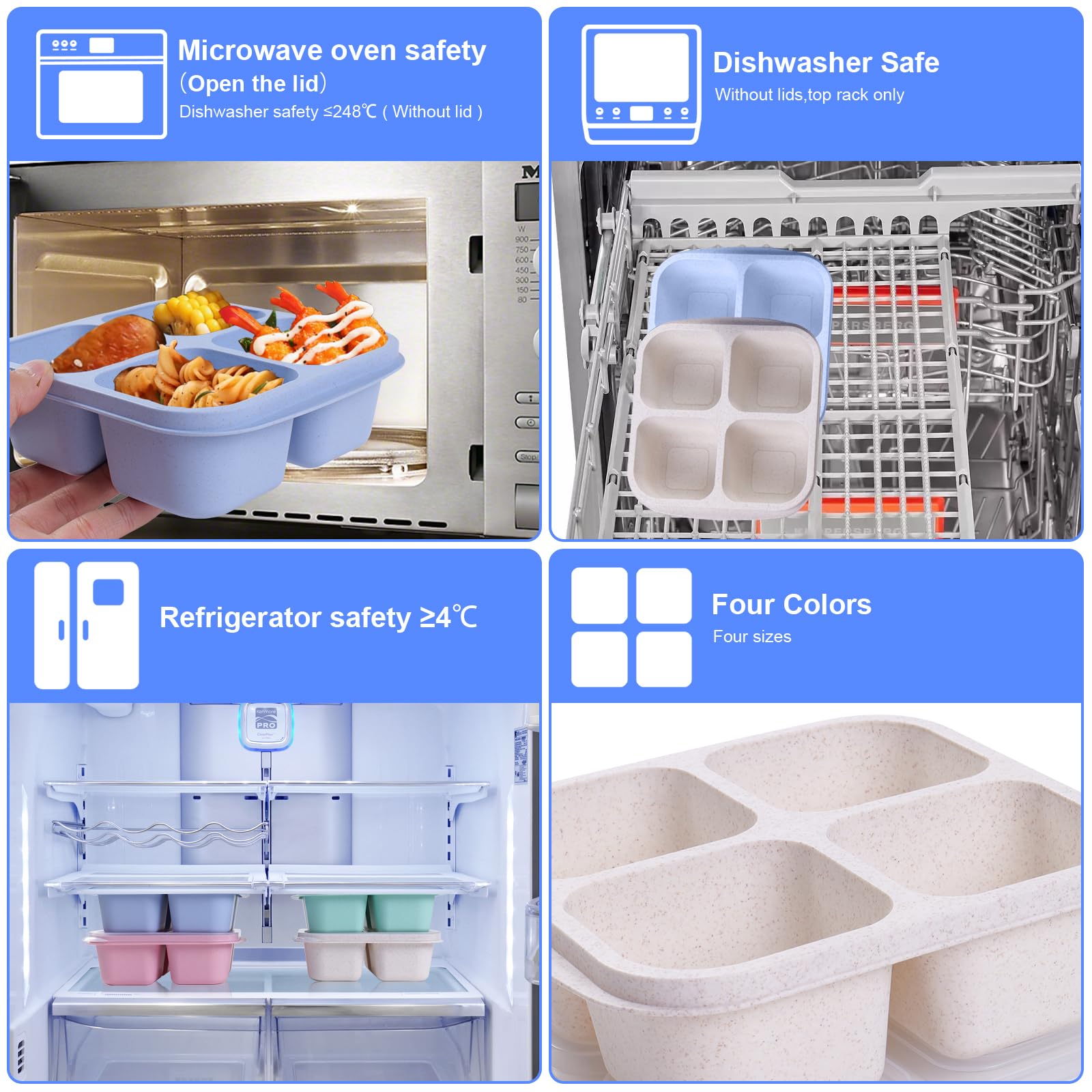 Yiows Lunch Containers, 4 Pack Snack Containers for Kids, Bento Lunch Box Meal Prep Containers Reusable for Kids and Adults, Food Storage Containers For School, Work, Travel(Wheat)