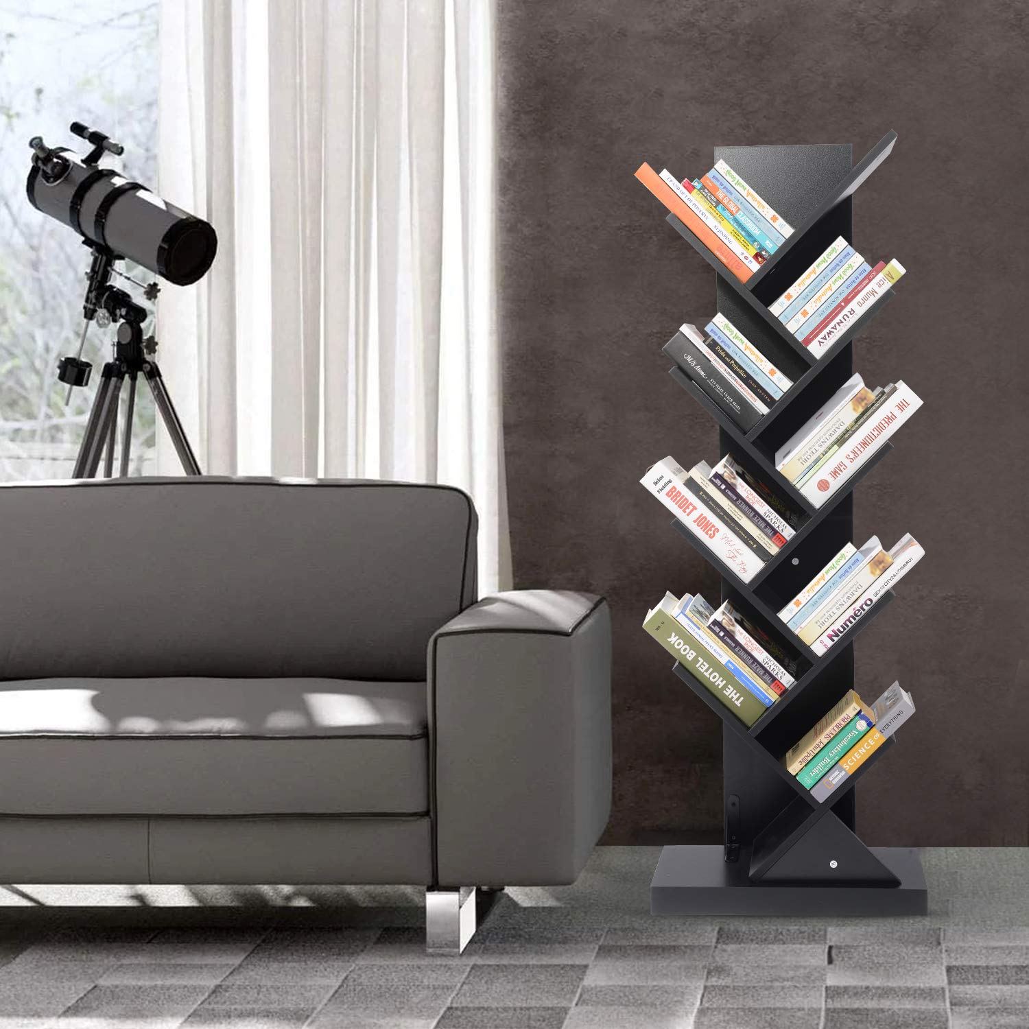 Wood Bookshelf Narrow Tall Tree Bookshelf Black Modern Open Wooden Bookcase Book Shelf Bookcases and Book Shelves