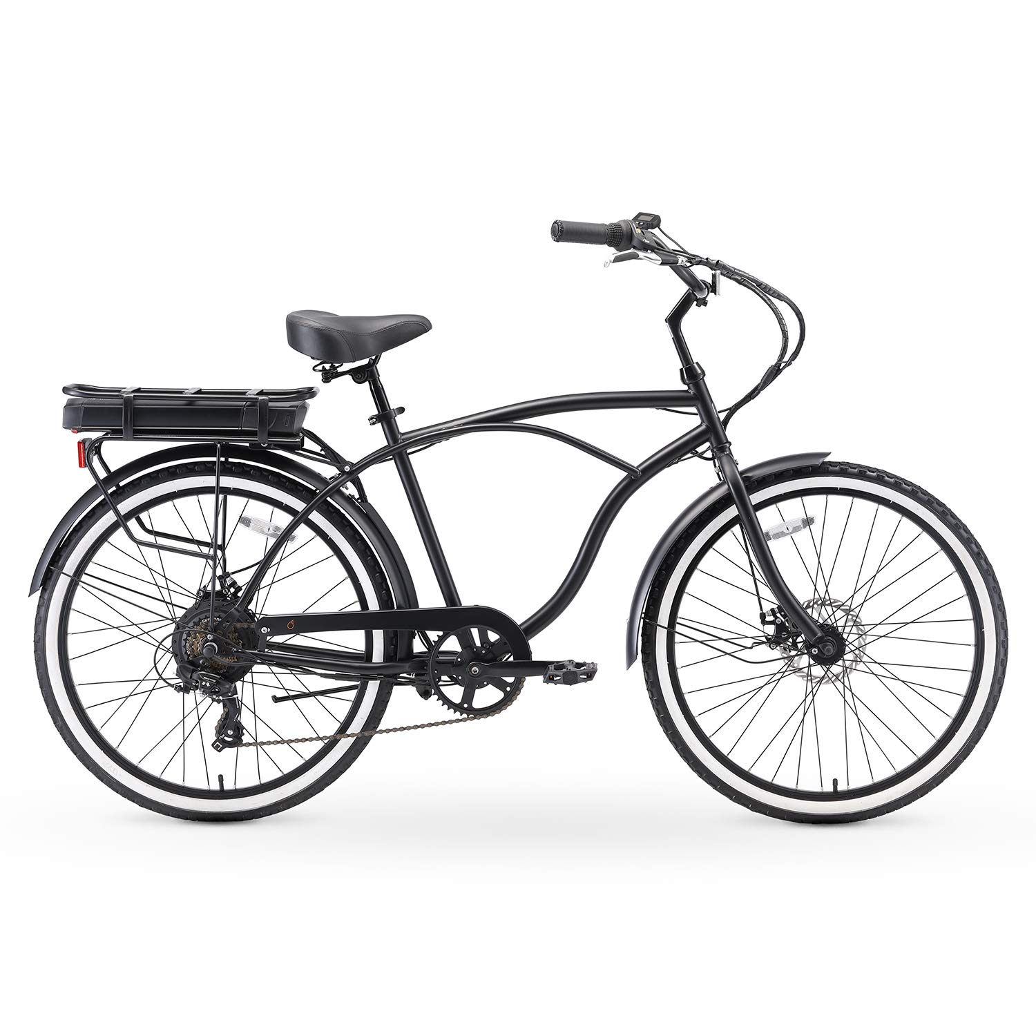 sixthreezero Around the Block Men's Electric Bicycle, 7-Speed Beach Cruiser eBike with Rear Rack, 500/250 Watt Motor, 26 Inch Wheels
